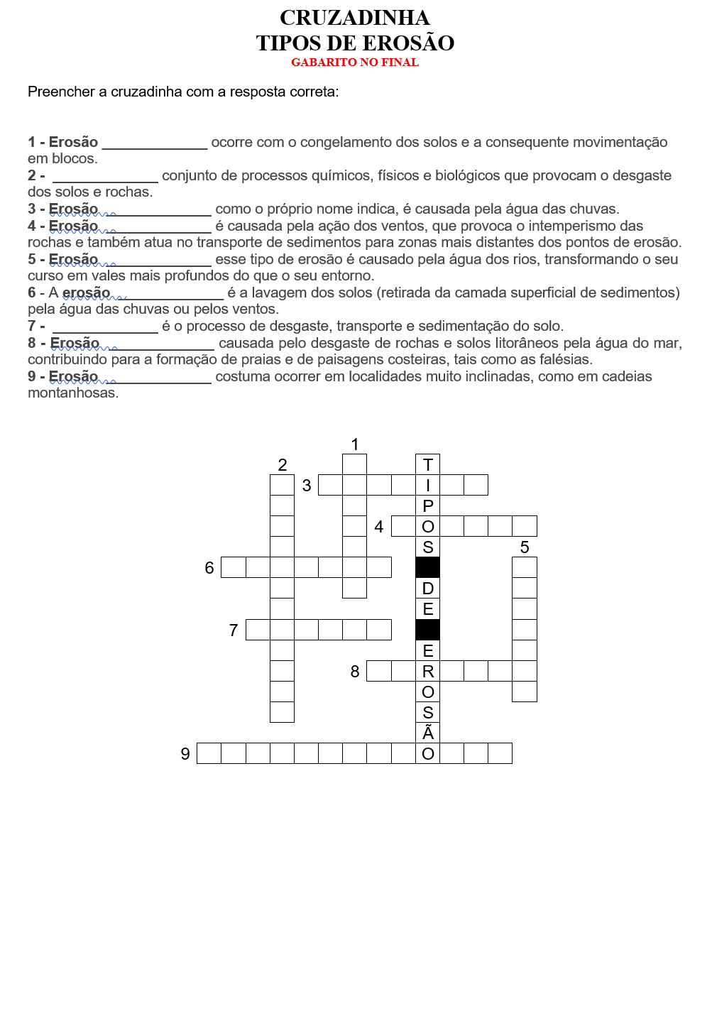 Cruzadinha Tipos De Rochas - REVOEDUCA Cruzadinha Tipos De Rochas - REVOEDUCA